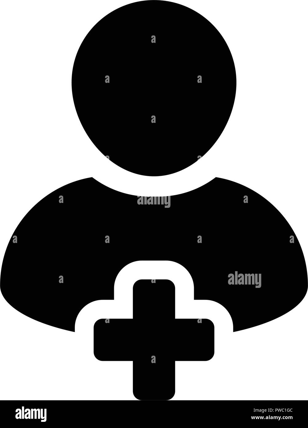 Person icon vector male add user profile avatar with plus symbol in flat color glyph pictogram ...
