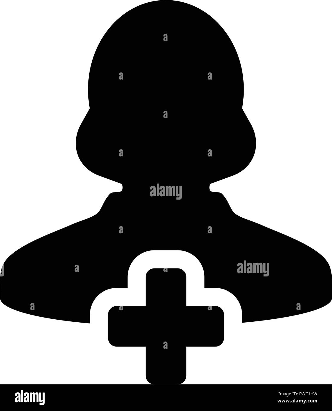 New user icon vector female person profile avatar with plus symbol in ...
