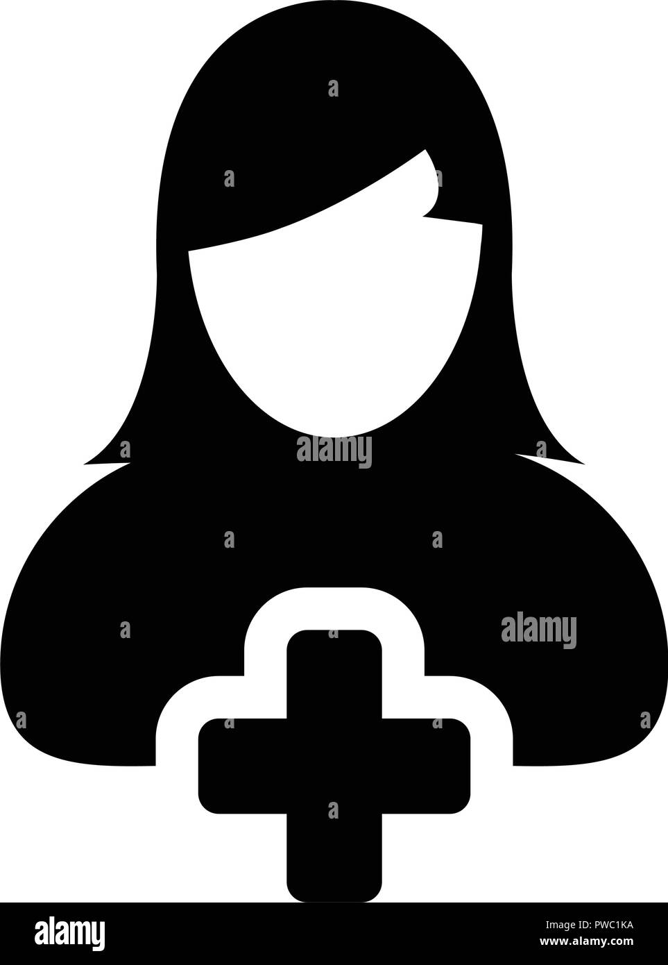 Profile icon vector female add user person avatar with plus symbol in ...