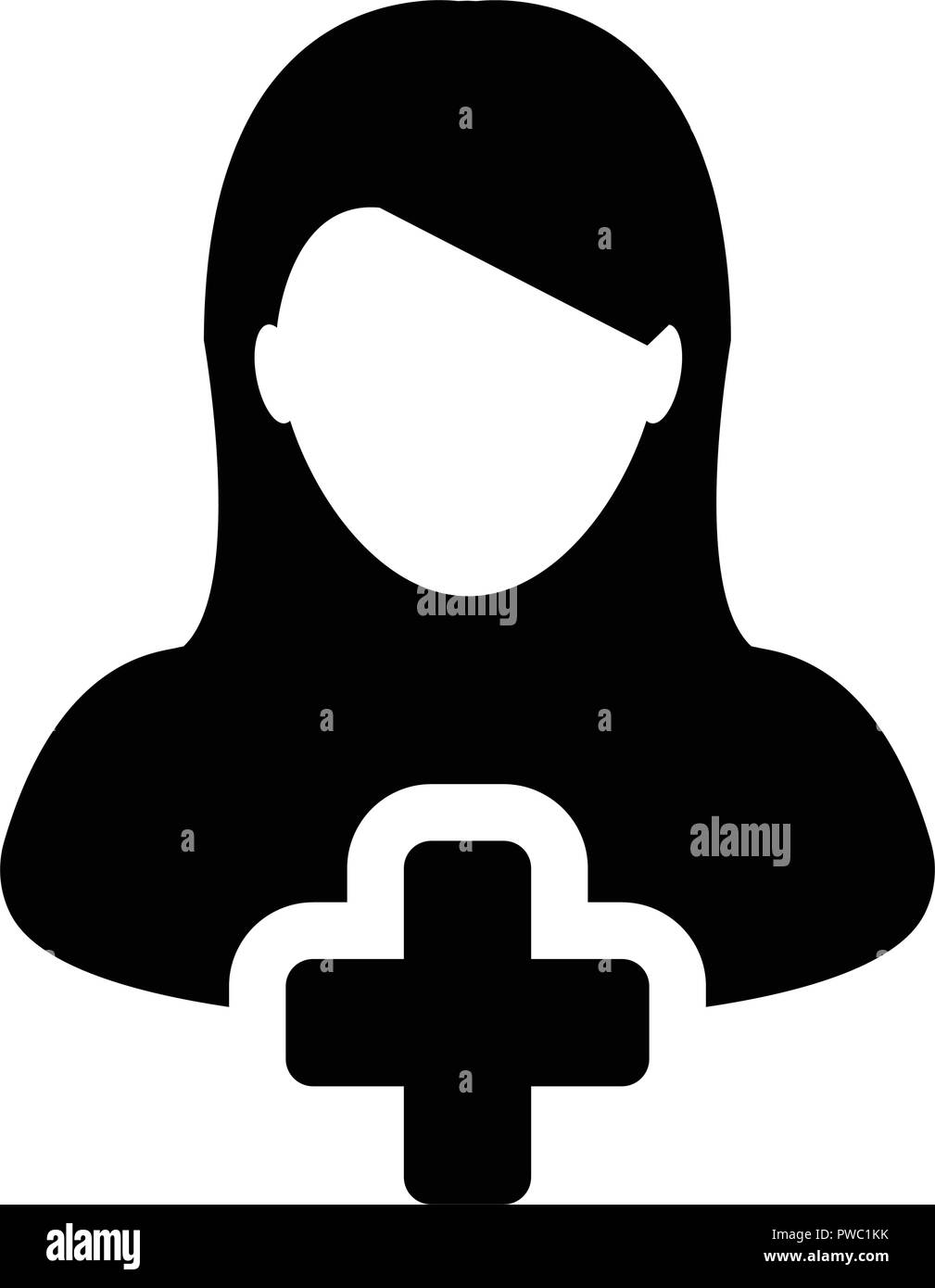 User icon vector female add person profile avatar with plus symbol in ...