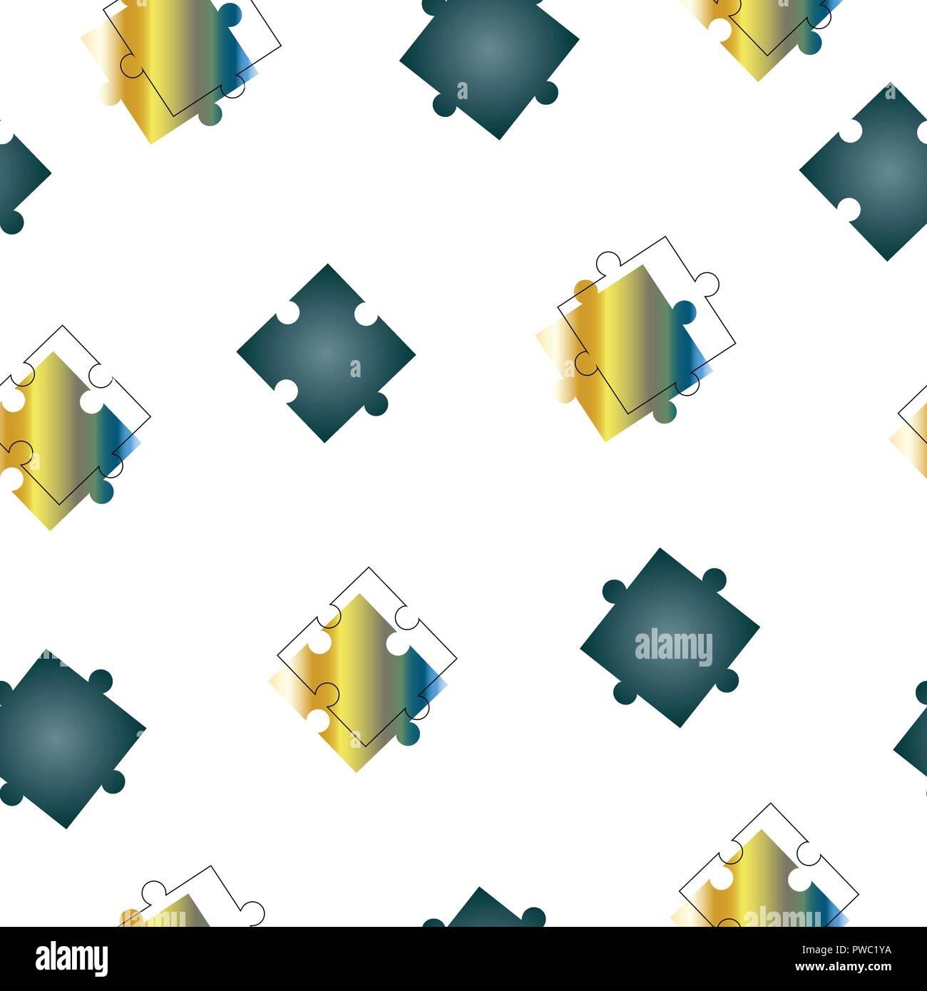 seamless pattern with puzzle pieces with blue and yellow colors Stock ...