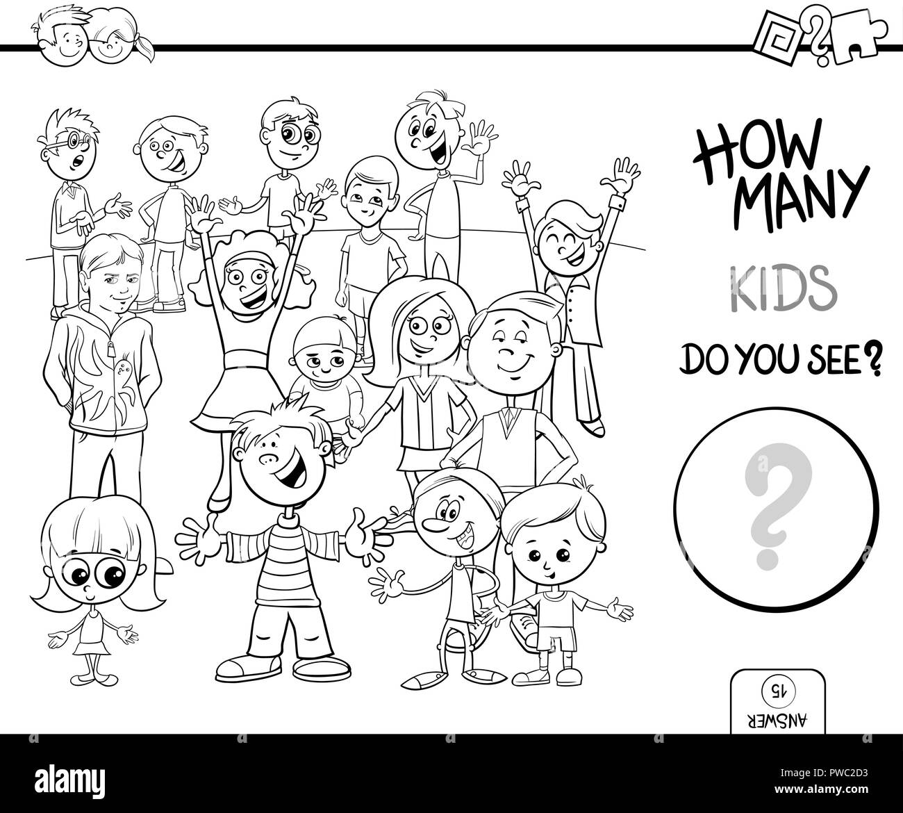 Black and White Cartoon Illustration of Educational Counting Activity ...