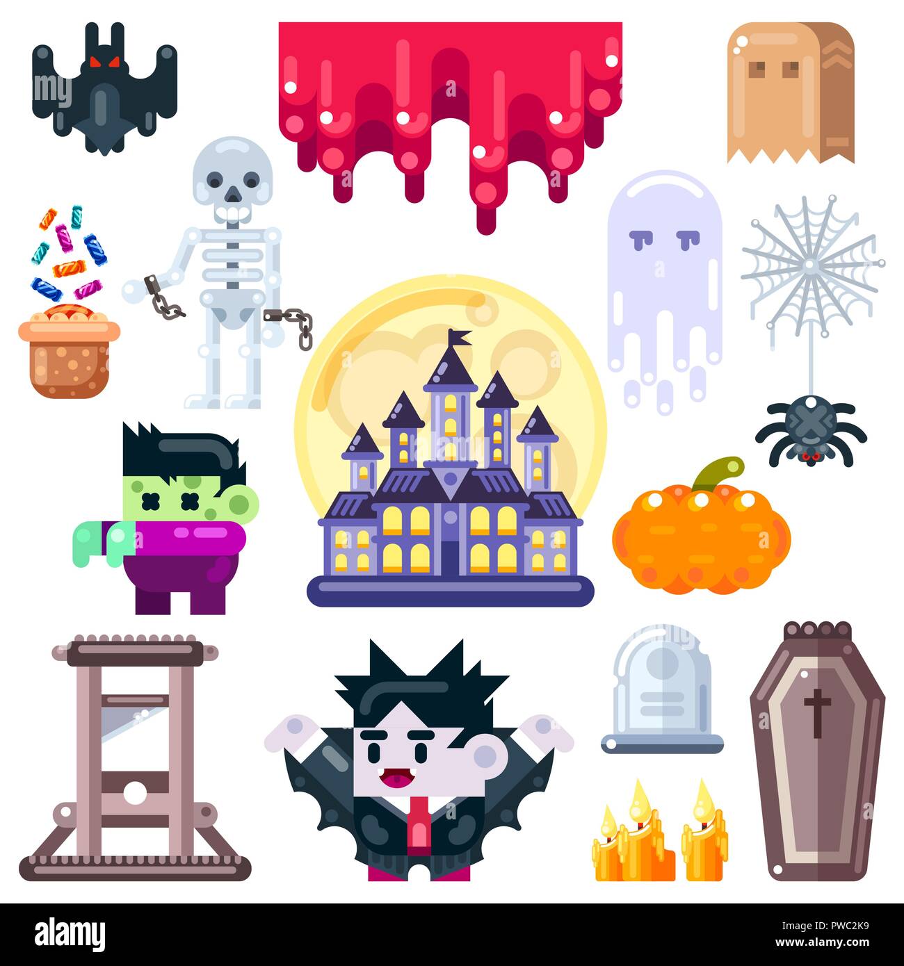 Halloween set isolated on white background. Funny clip art. Flat vector ...