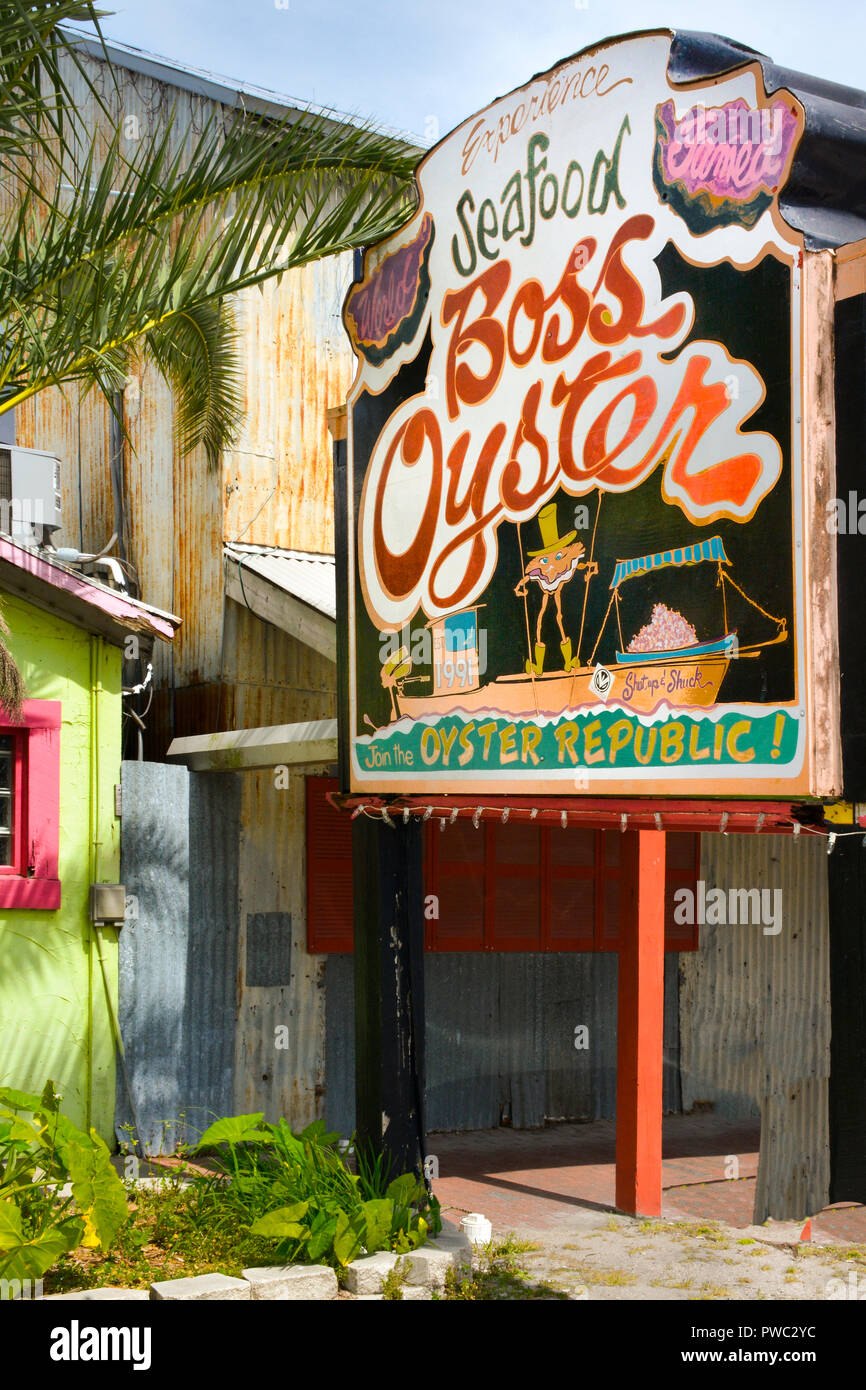 The sign and entrance to the Boss Oyster seafood restaurant in ...