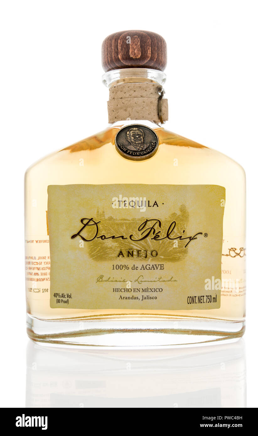 Winneconne, WI - 7 October 2018: A Bottle of Don Felix anejo de agave ...
