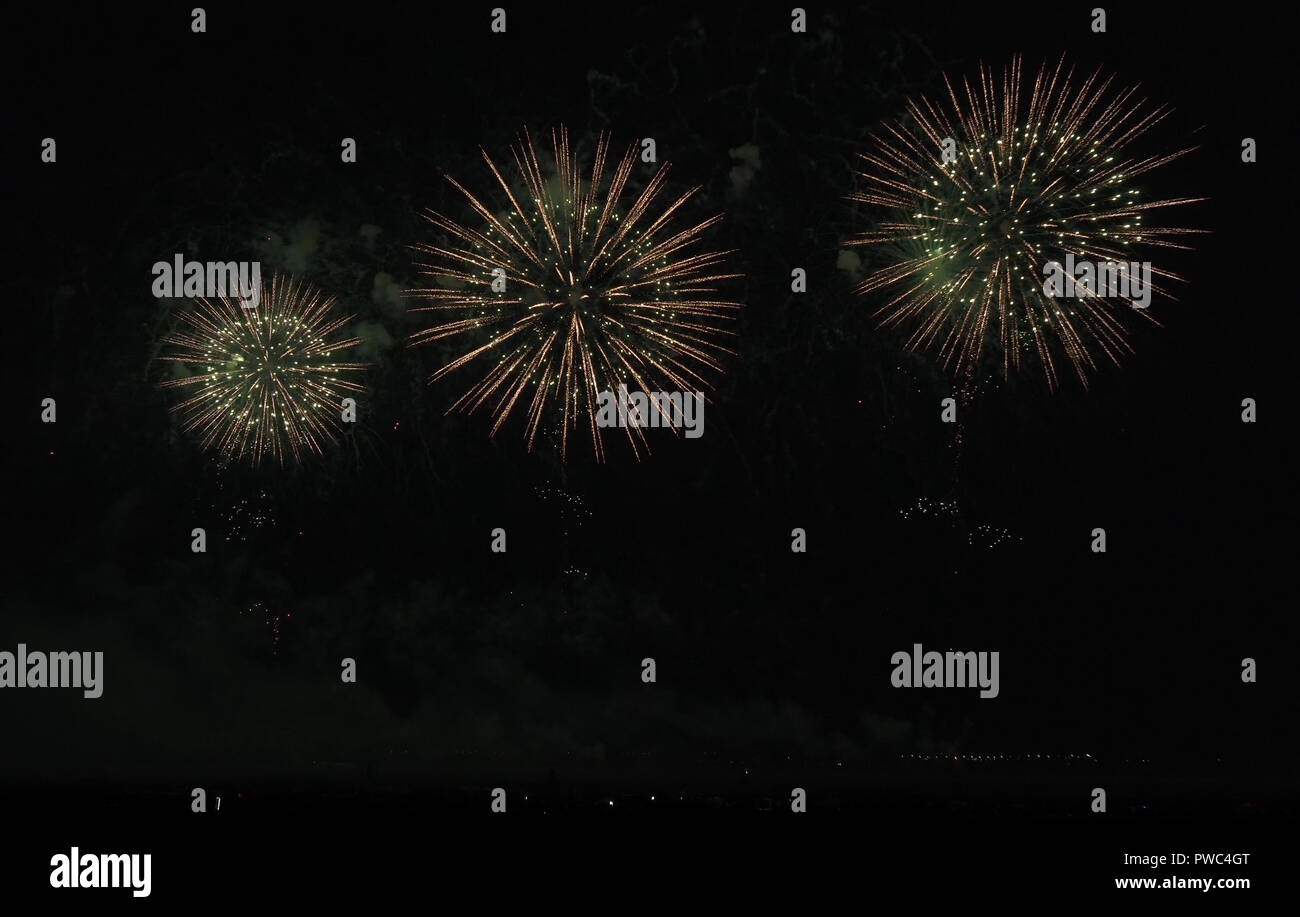 Colorful fireworks on the black sky background Stock Photo - Alamy