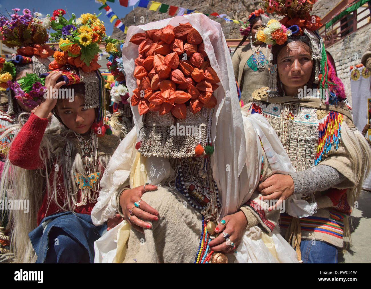 Aryan (Brogpa) bride in traditional wedding costume, Biama village ...