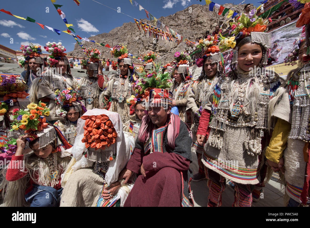 Aryan (Brogpa) bride and groom in traditional wedding costume, Biama ...