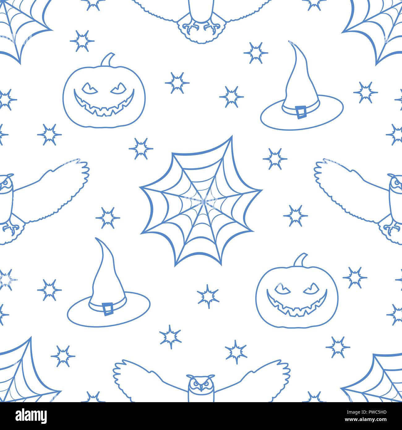 Halloween 2019 vector seamless pattern with cobweb, eagle owl, pumpkin ...