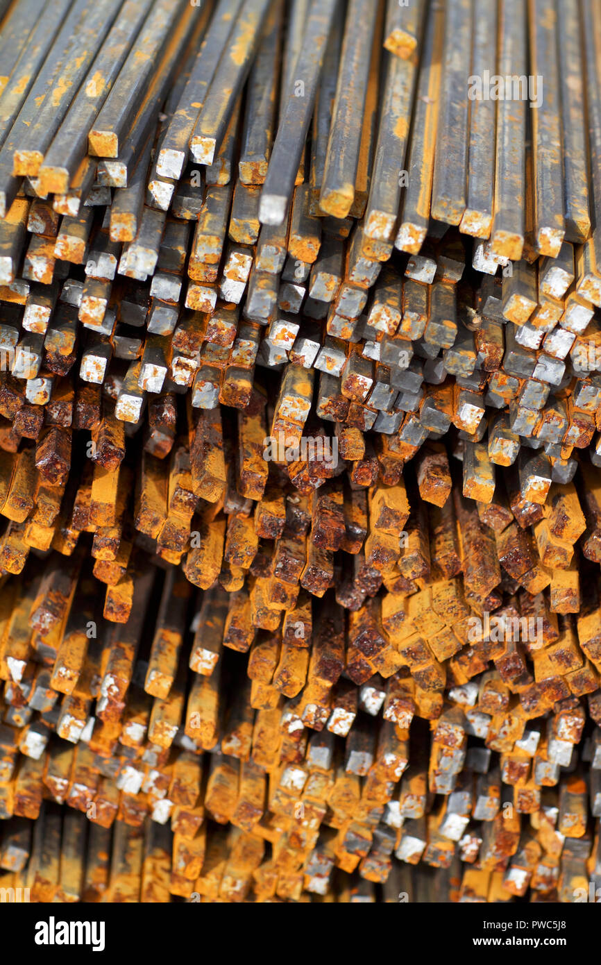 Metal profile square in packs at the warehouse of metal products Stock ...