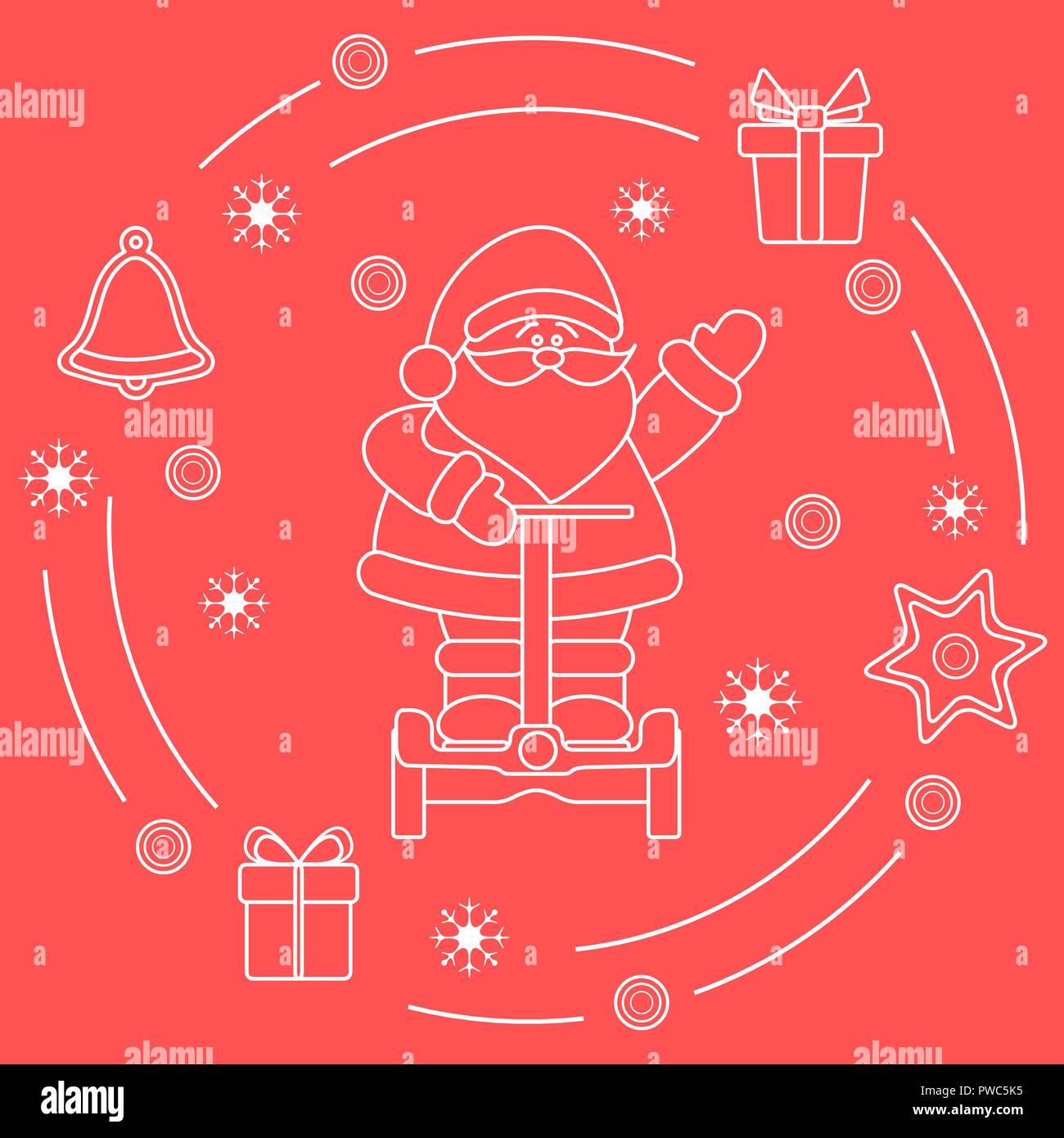 Santa Claus, gifts, bell, gingerbread, star, snowflakes. New Year and ...