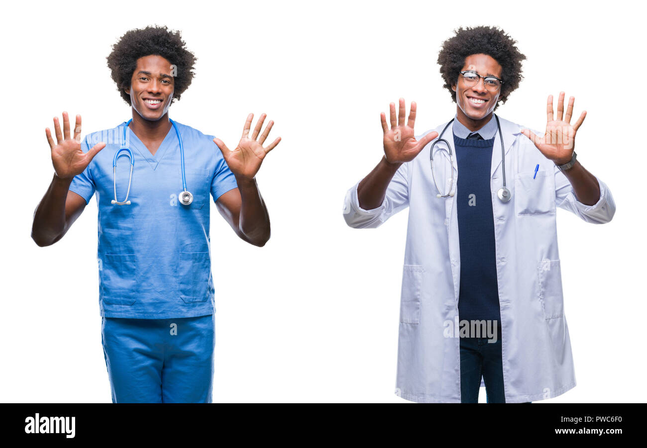 Collage of african american young surgeon, nurse, doctor man over ...