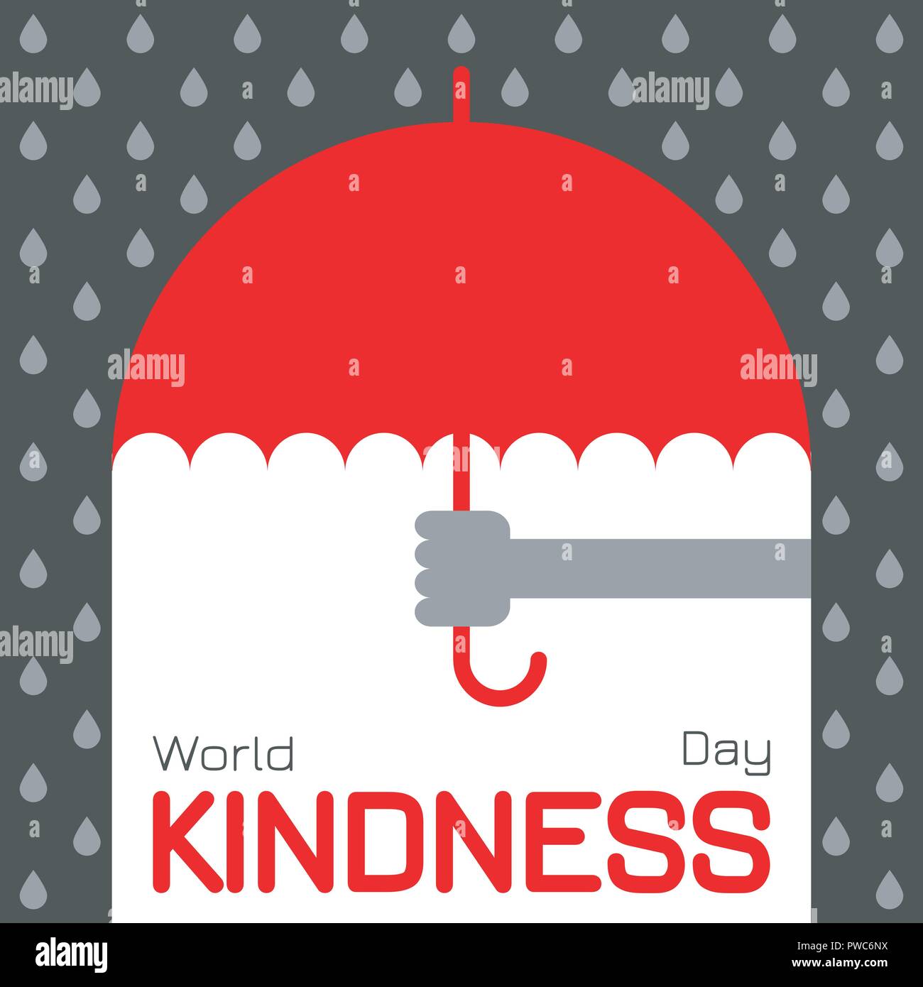 World Kindness Day. Hand offering an umbrella in the rain. Event name ...