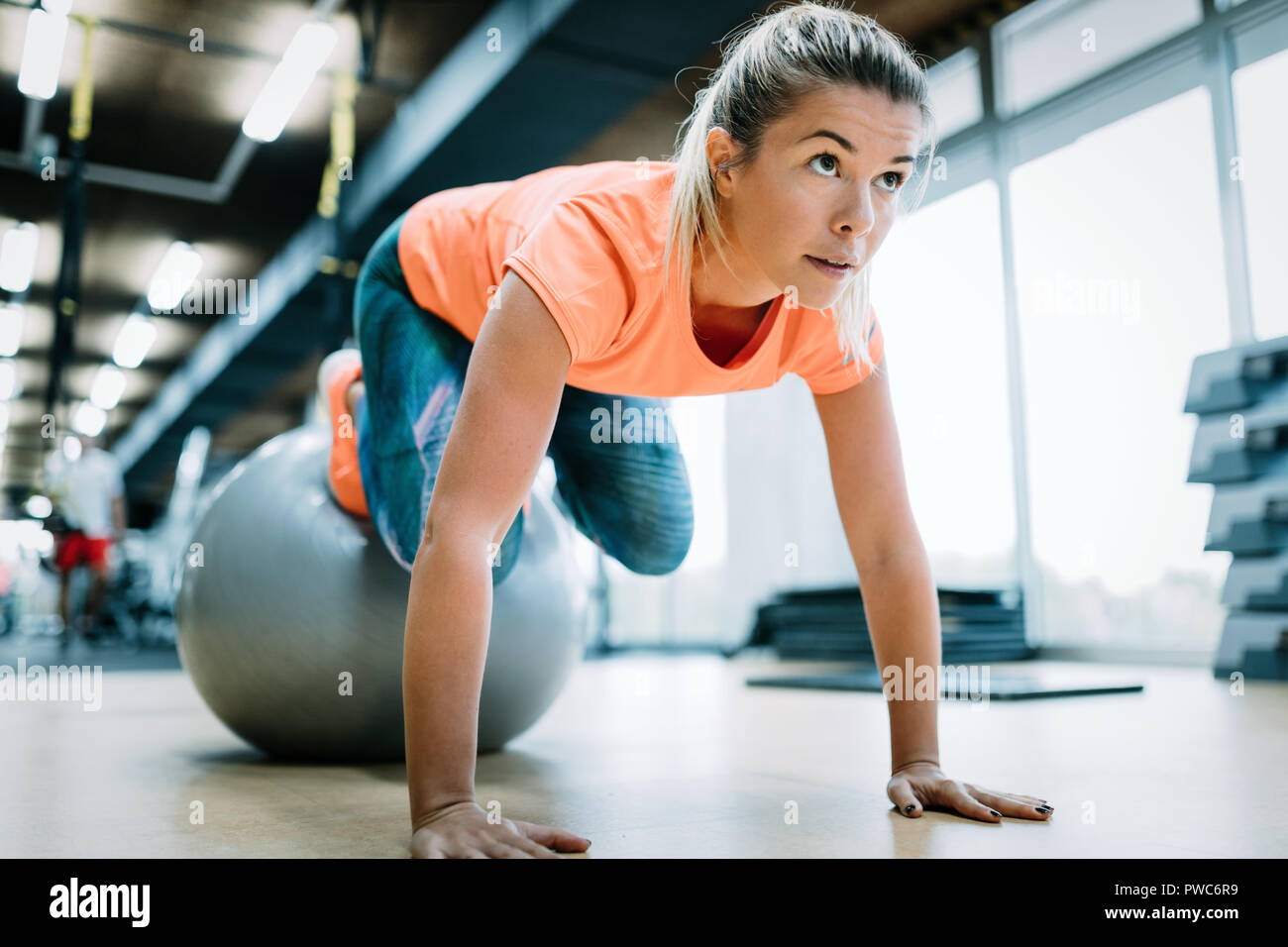 Woman exercise ball push ups hi-res stock photography and images - Alamy