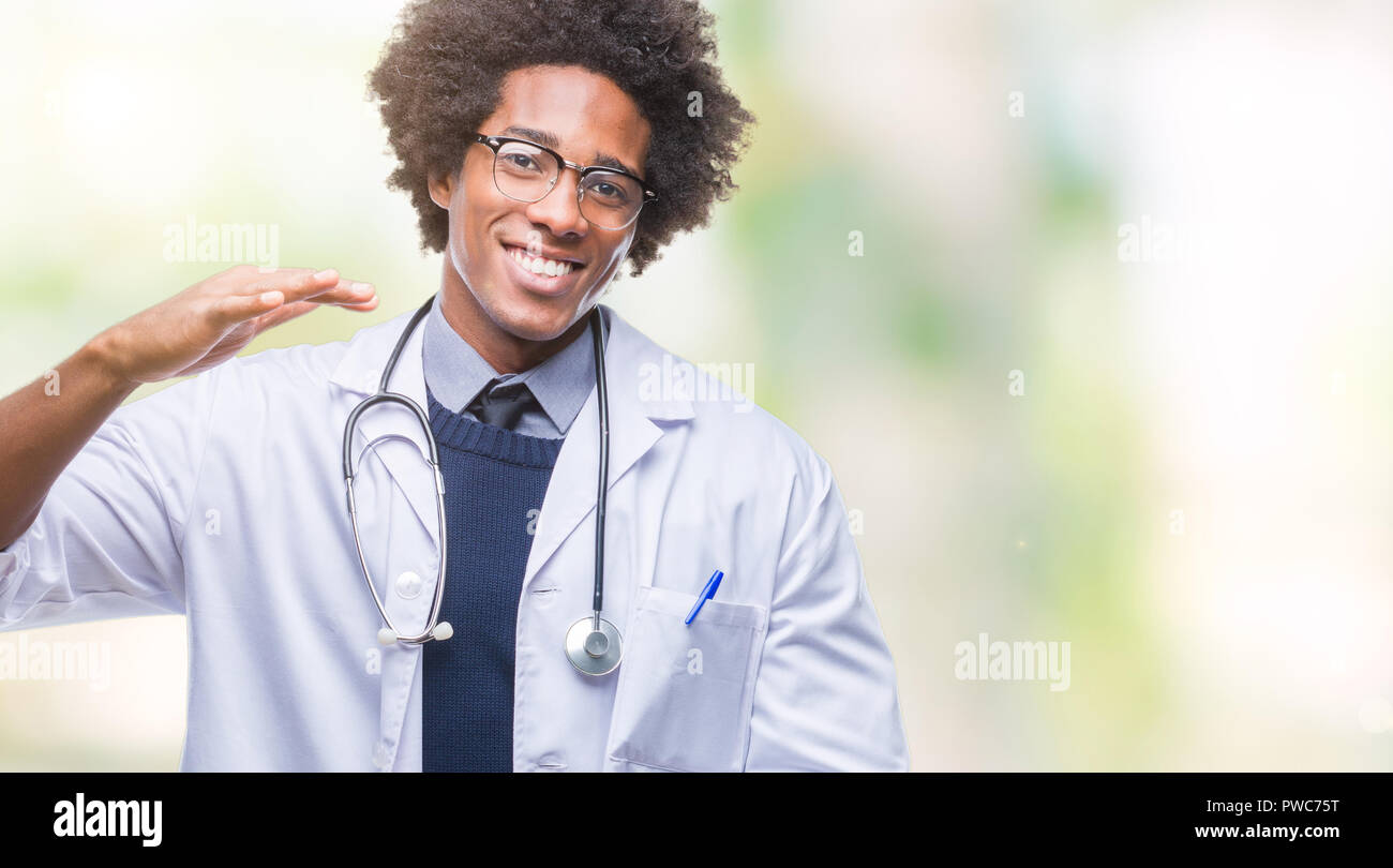 Afro american doctor man over isolated background gesturing with hands ...