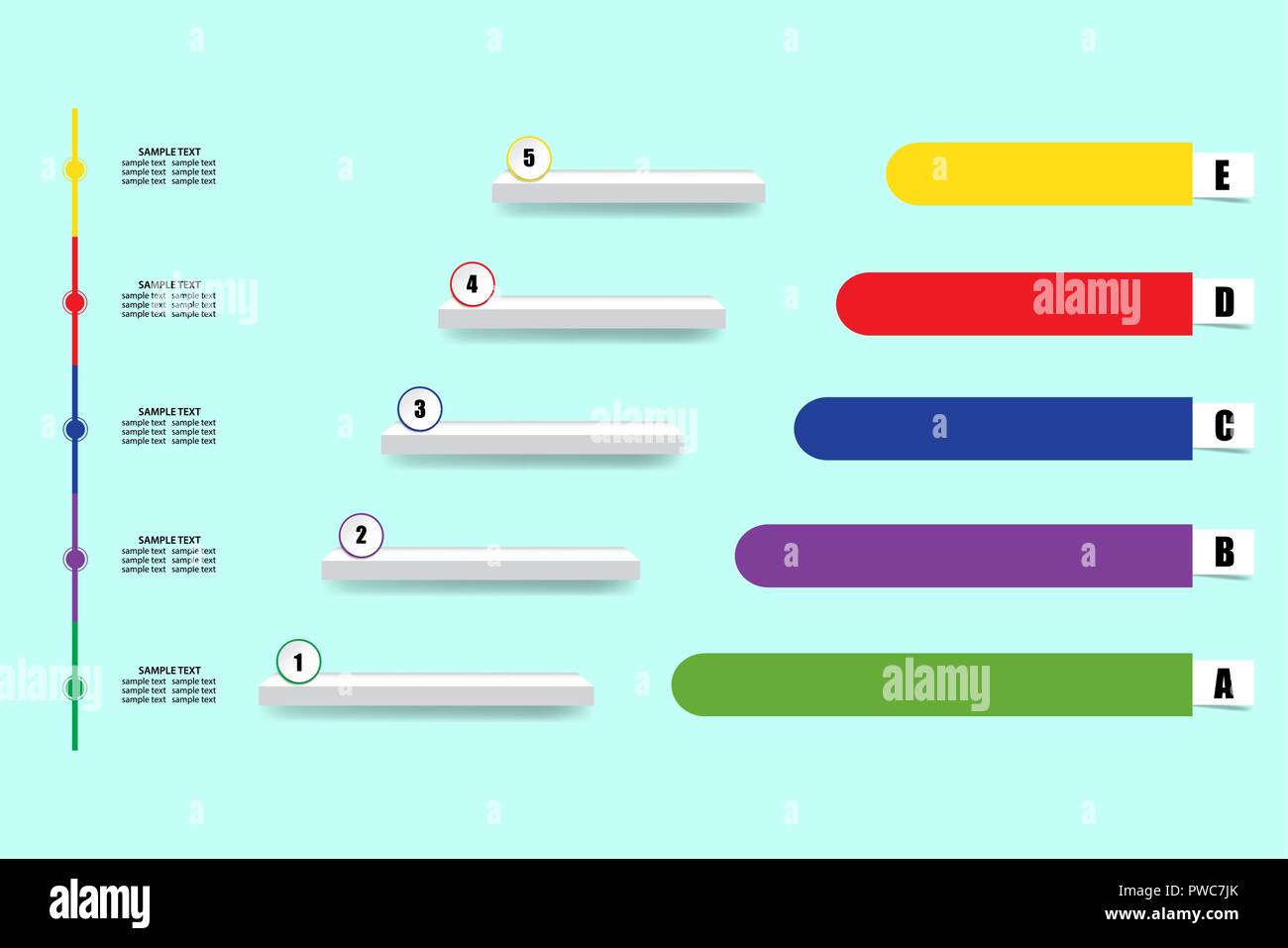 Empty infographic of stairs showing the five steps of process. Empty ...