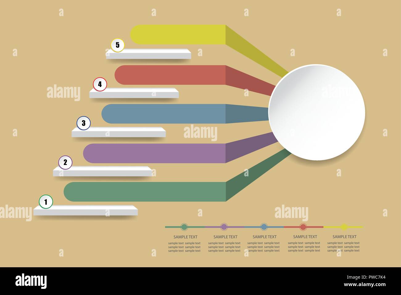Colorful empty infographic of stairs showing the five steps of process ...