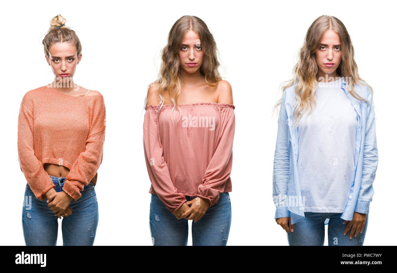 Young beautiful young woman wearing casual look over white isolated ...