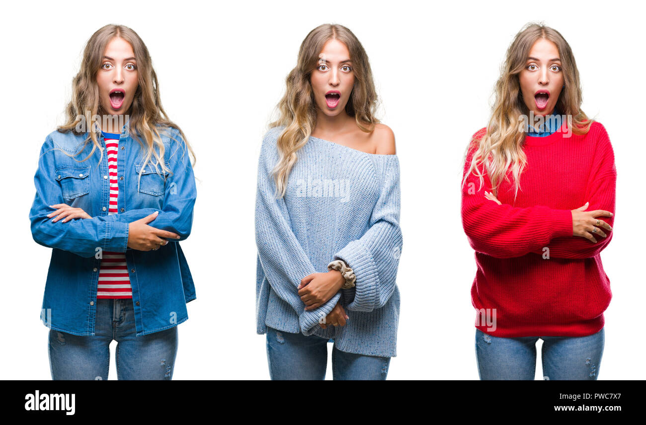 Young beautiful young woman over white isolated background afraid and ...
