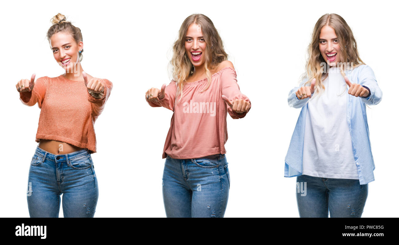 Young beautiful young woman wearing casual look over white isolated ...