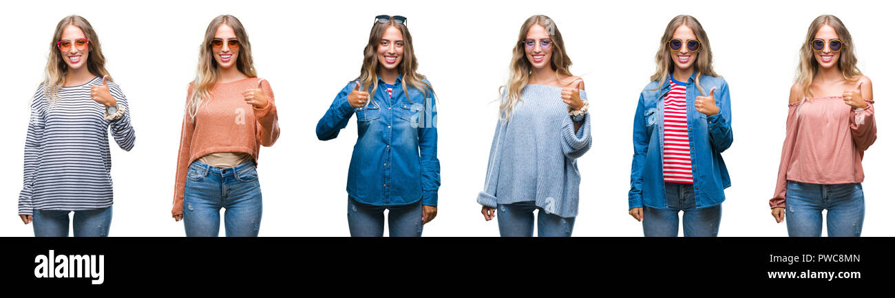 Young beautiful young woman wearing casual look over white isolated ...