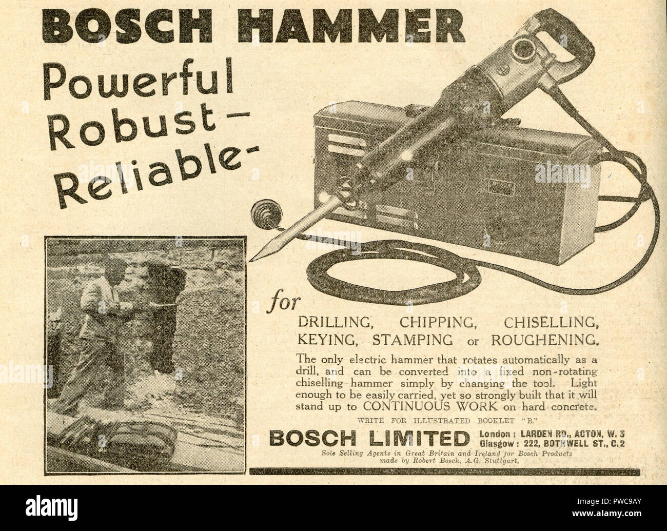 Vintage advertisement for Bosch power hammer tools dated January 17th ...