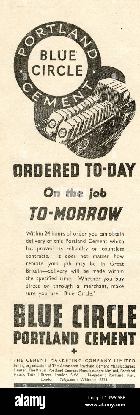 Vintage advertisement for Blue Circle Portland Cement advertising next ...