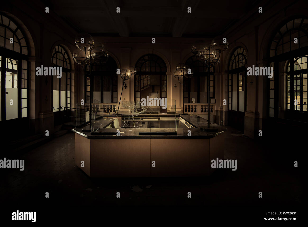 reception in a scary abandoned building Stock Photo - Alamy