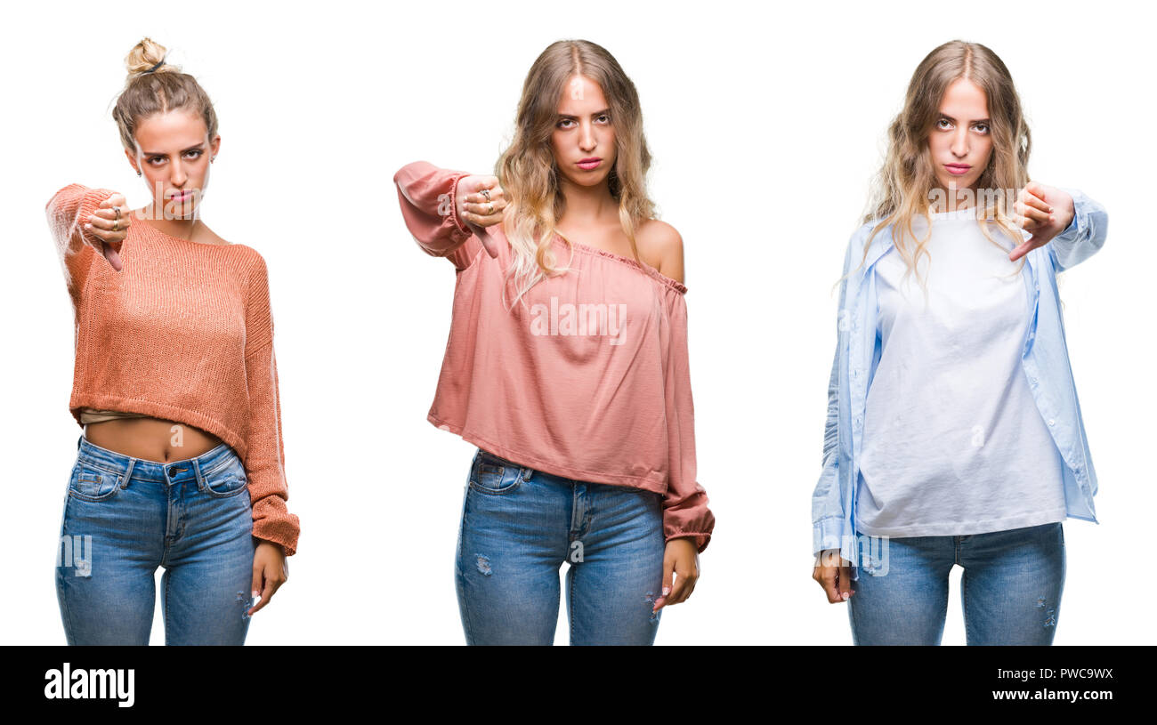 Young beautiful young woman wearing casual look over white isolated ...