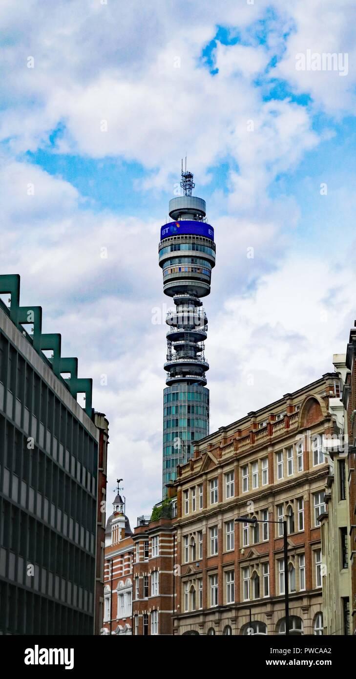 BT Post office Tower over the London moody Skyline Stock Photo - Alamy
