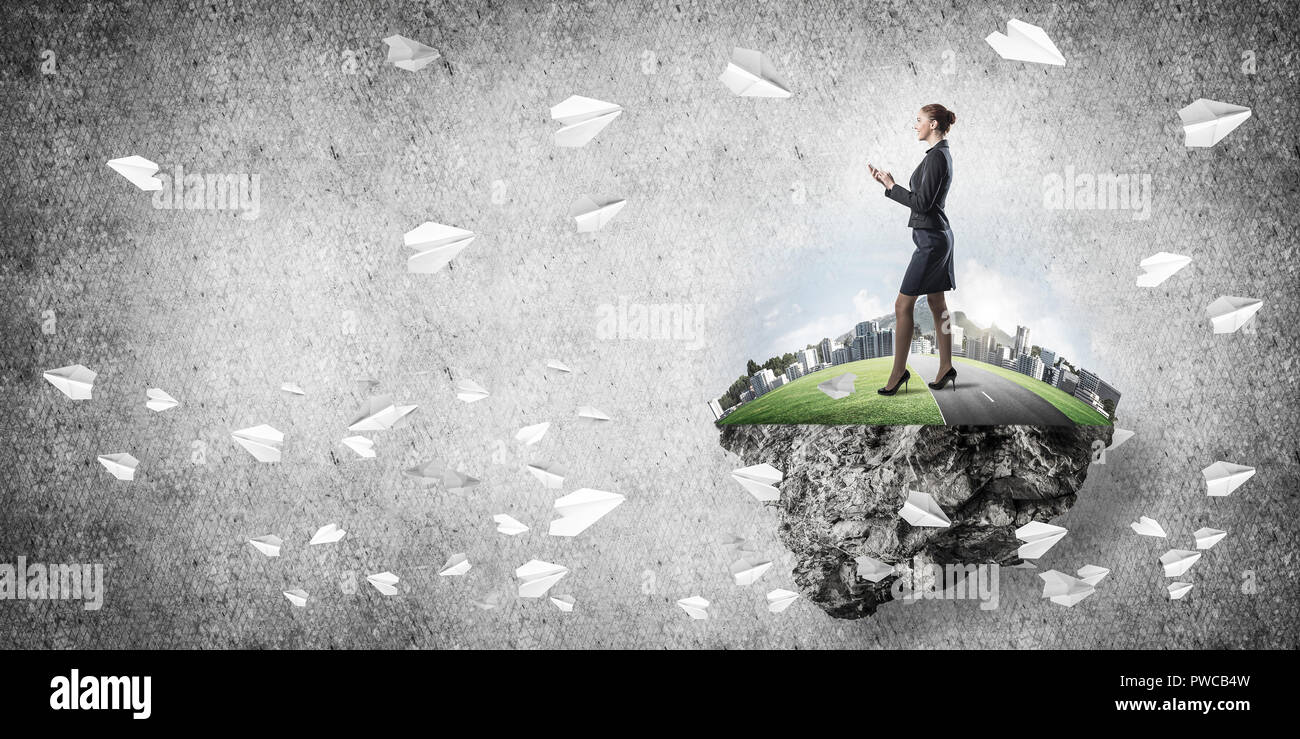 Confident lady boss and modern city as concept of eco green cons Stock ...