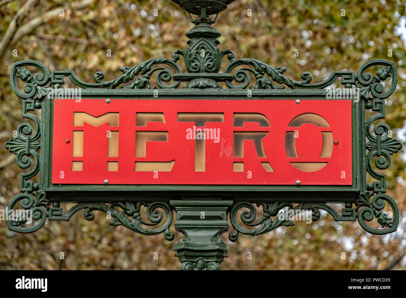old Paris Metro Metropolitain Sign liberty style Stock Photo - Alamy