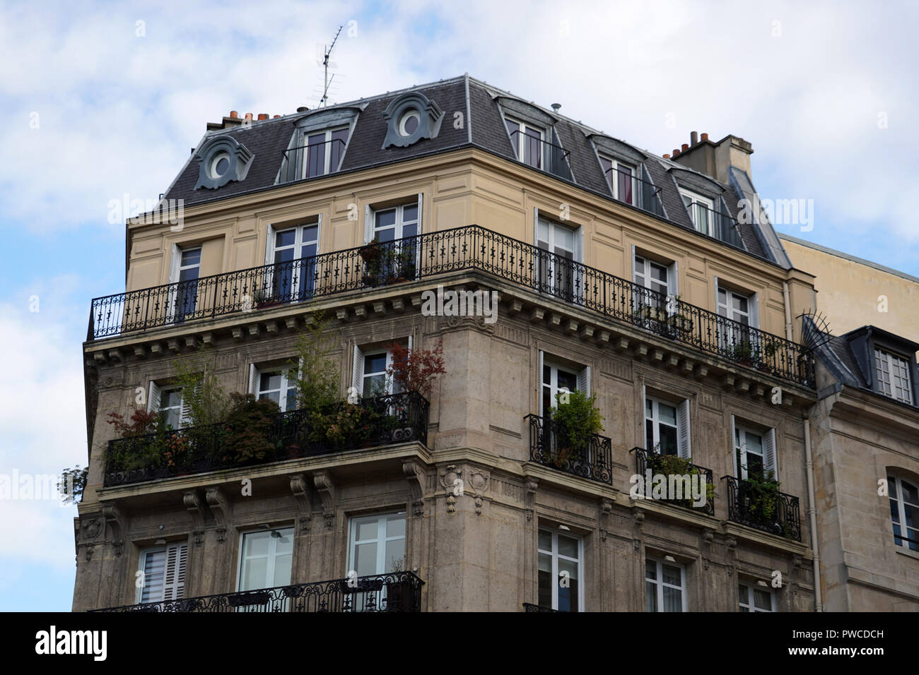 paris roof chimney and cityview landscape Stock Photo - Alamy