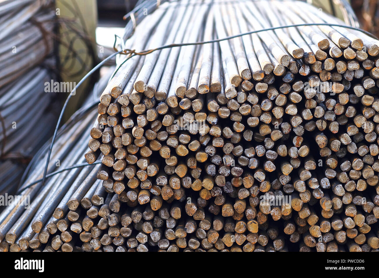 Metal profile of round section in packs at the warehouse of metal ...
