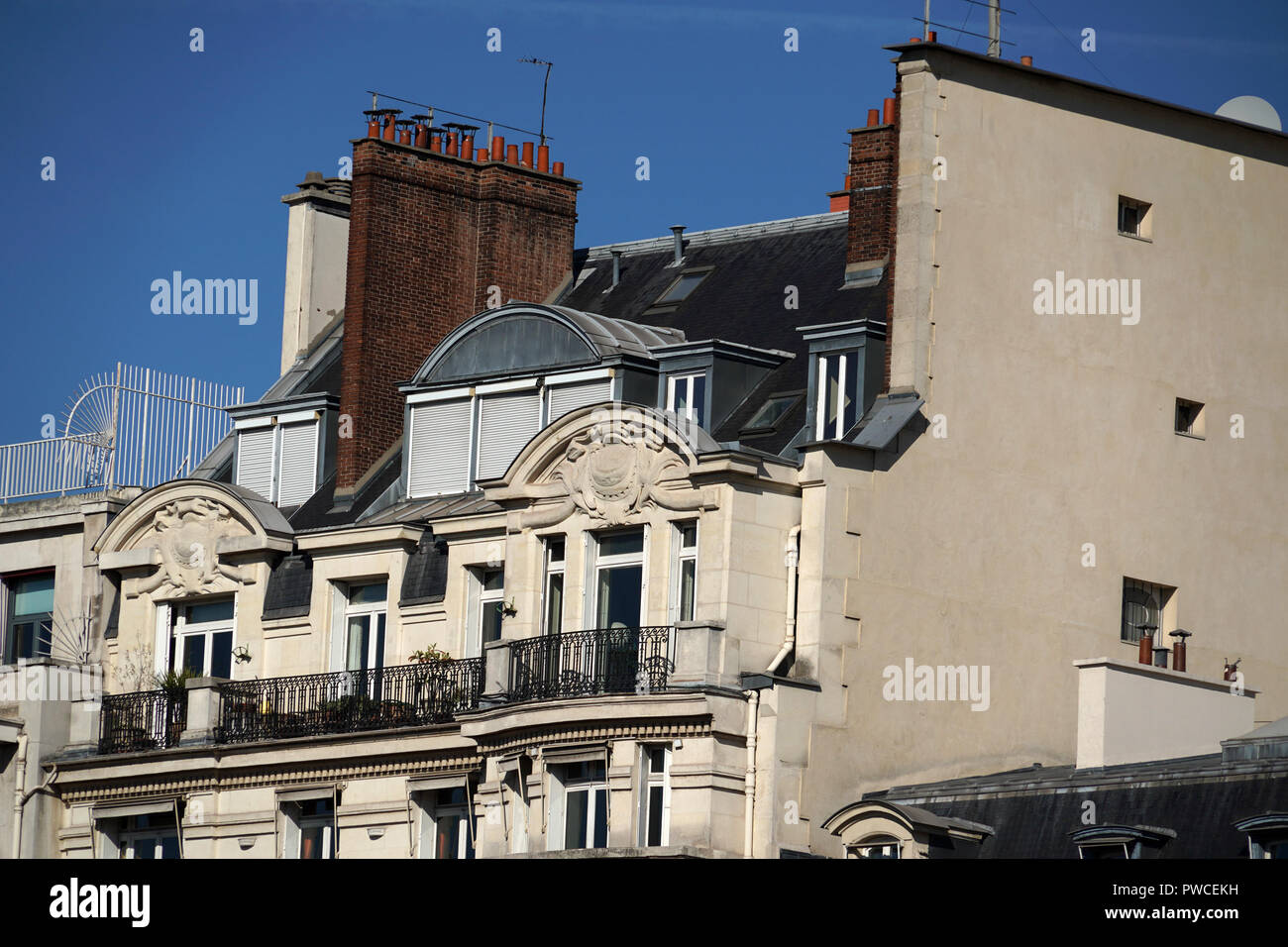 paris roof chimney and cityview landscape Stock Photo - Alamy