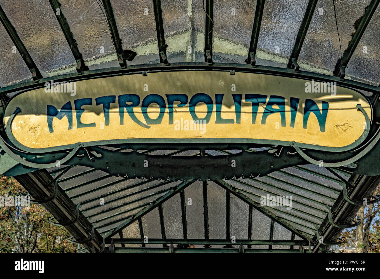 old Paris Metro Metropolitain Sign liberty style Stock Photo - Alamy