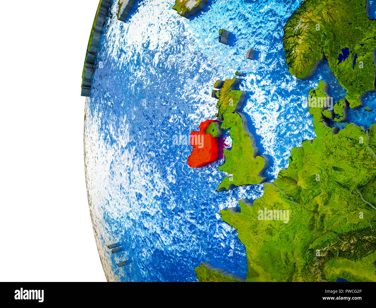 Ireland highlighted on 3D Earth with visible countries and watery ...