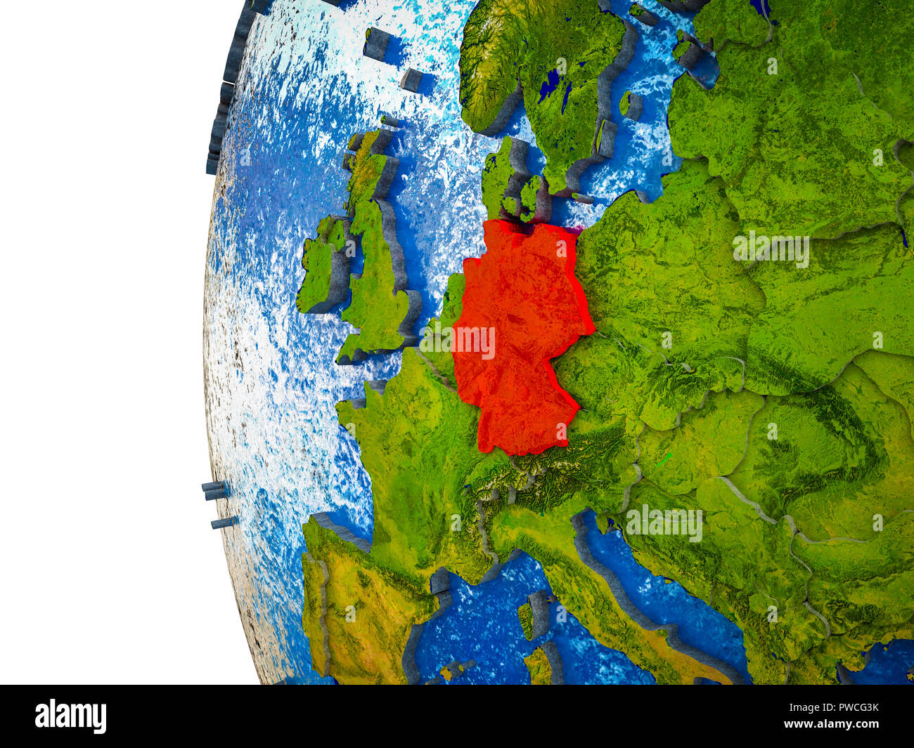 Germany highlighted on 3D Earth with visible countries and watery ...