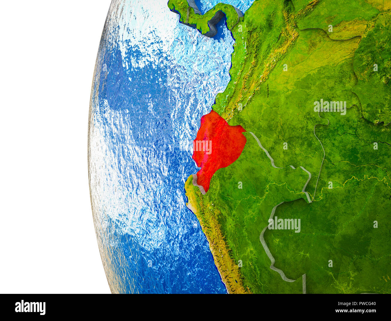 Ecuador highlighted on 3D Earth with visible countries and watery ...
