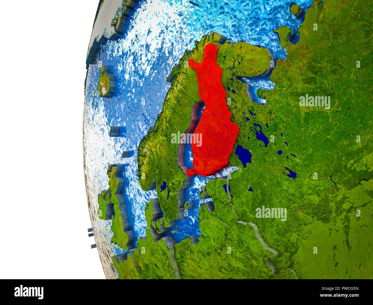Finland highlighted on 3D Earth with visible countries and watery ...