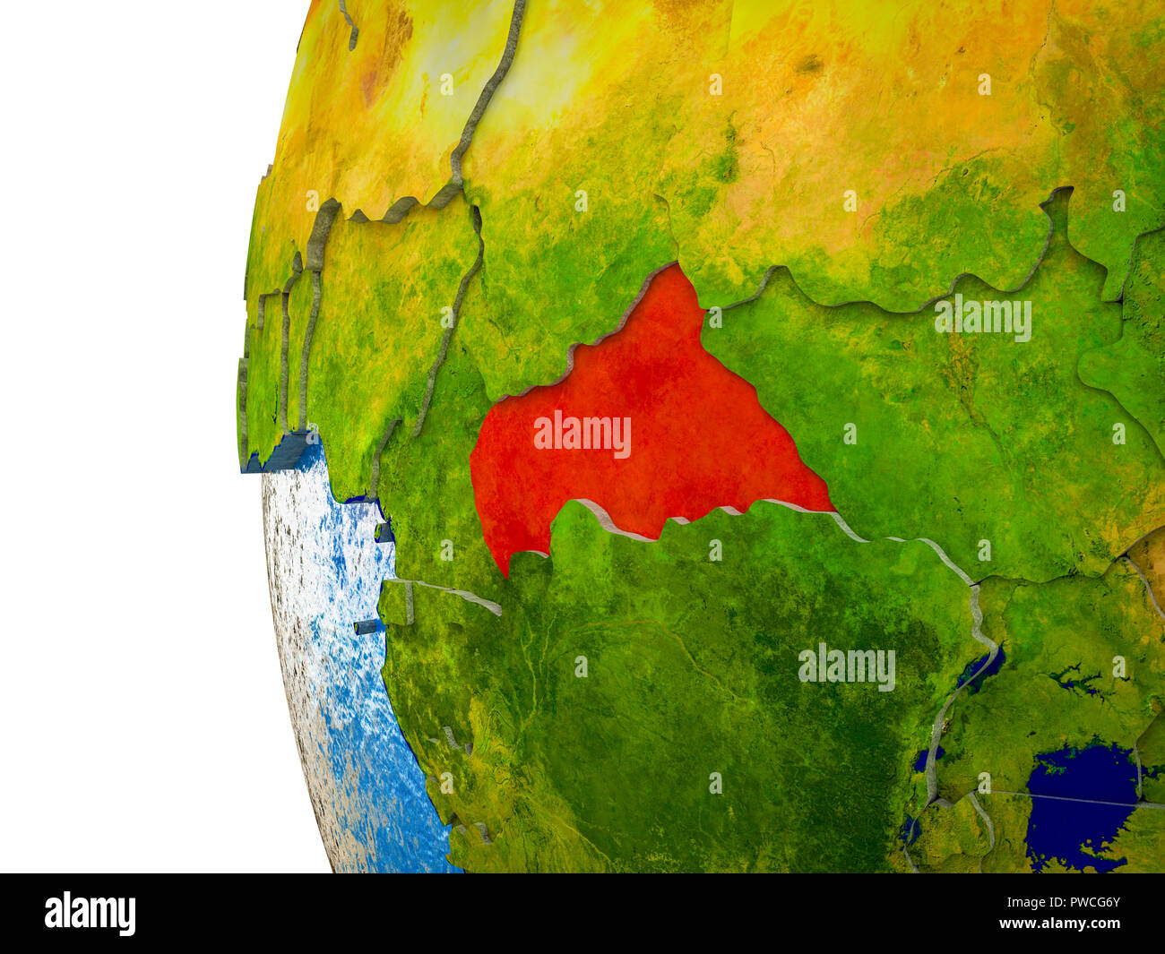 Central Africa highlighted on 3D Earth with visible countries and ...