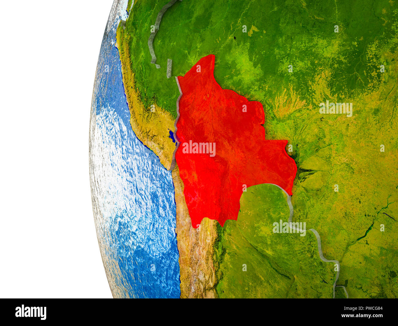 Bolivia highlighted on 3D Earth with visible countries and watery ...