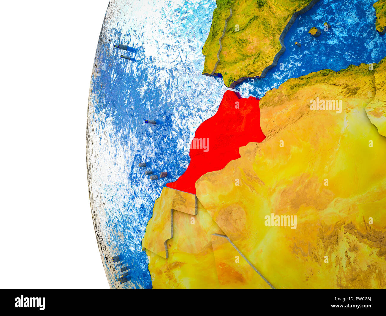 Morocco highlighted on 3D Earth with visible countries and watery ...