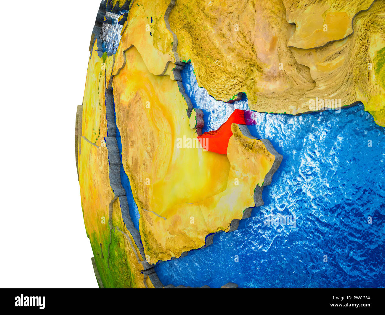 United Arab Emirates highlighted on 3D Earth with visible countries and ...