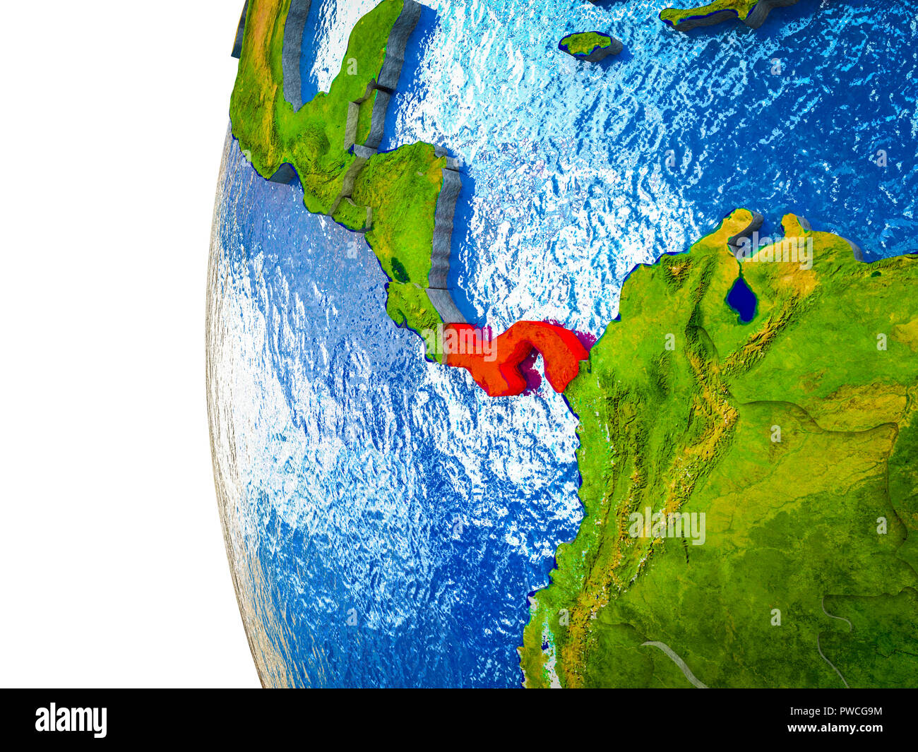 Panama highlighted on 3D Earth with visible countries and watery oceans ...