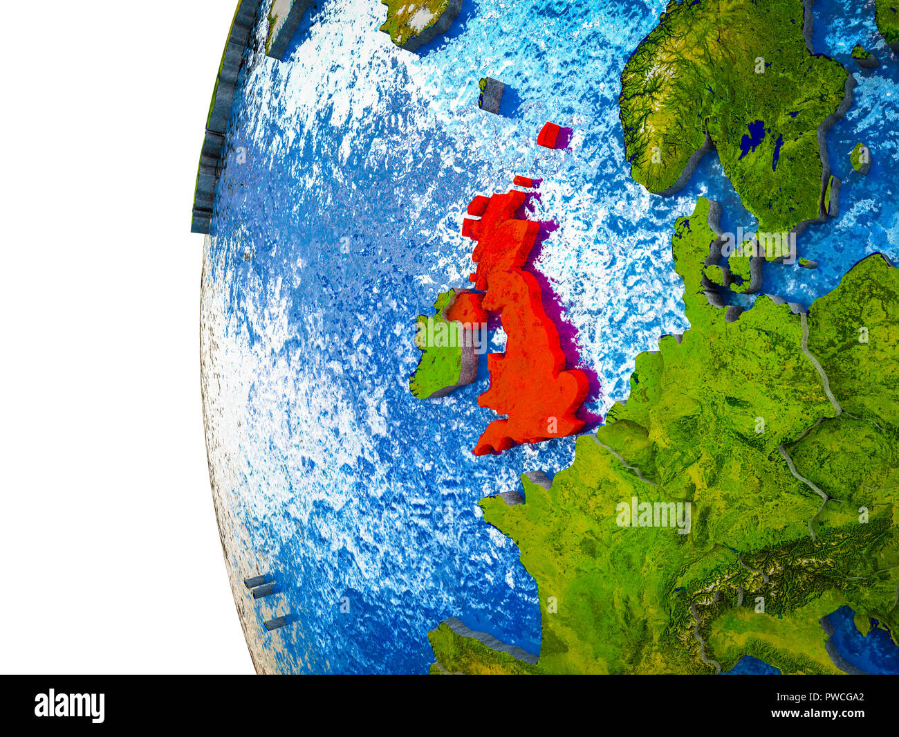 United Kingdom highlighted on 3D Earth with visible countries and ...