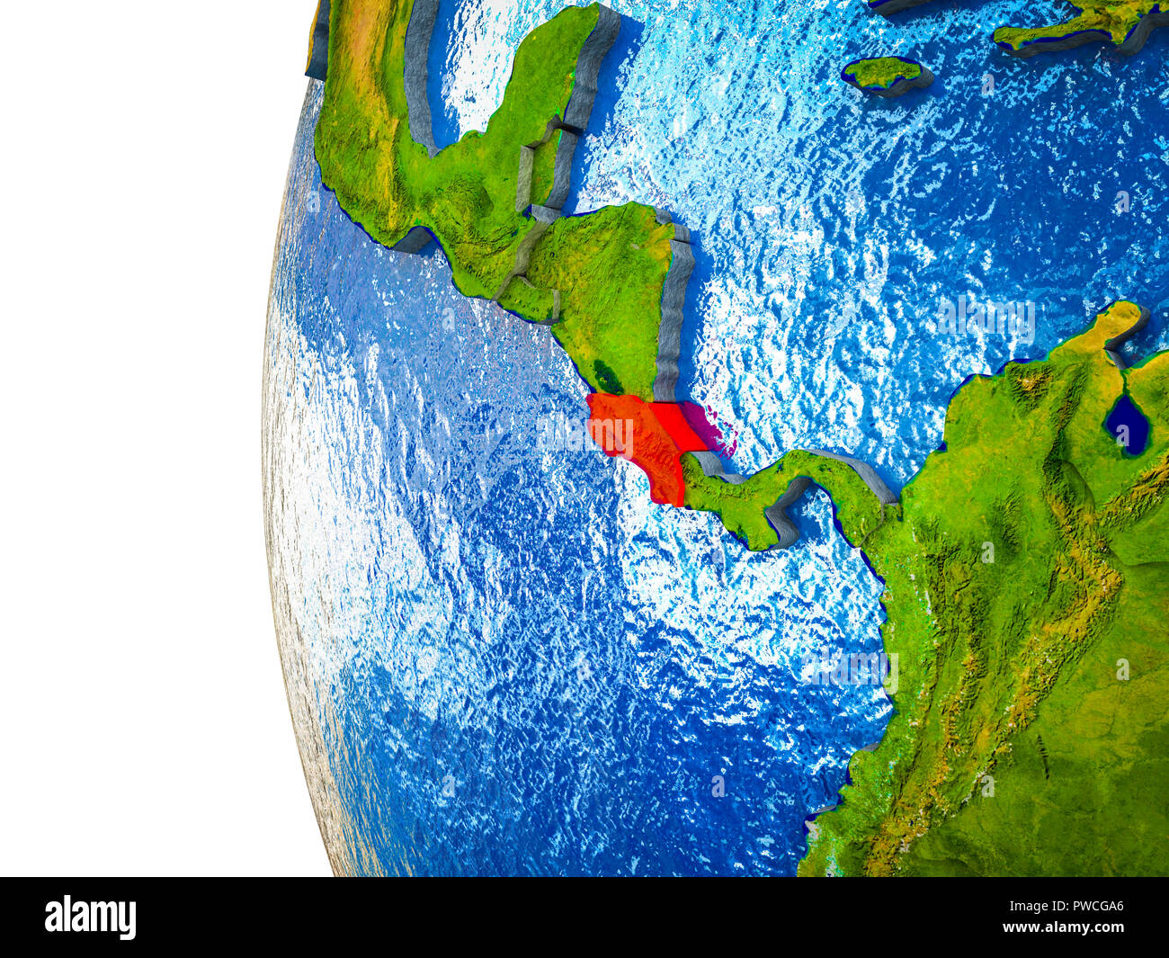 Costa Rica highlighted on 3D Earth with visible countries and watery ...