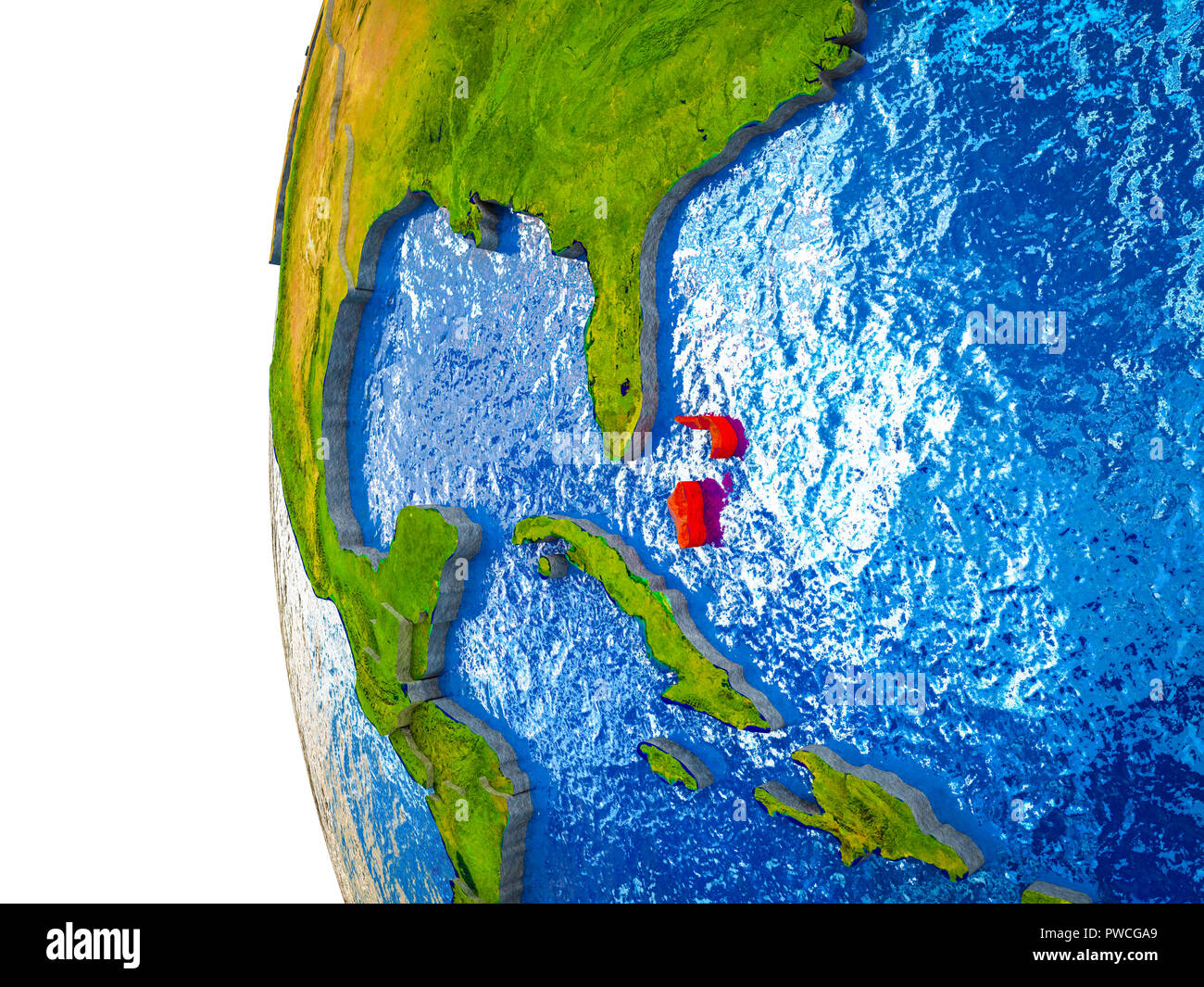 Bahamas highlighted on 3D Earth with visible countries and watery ...