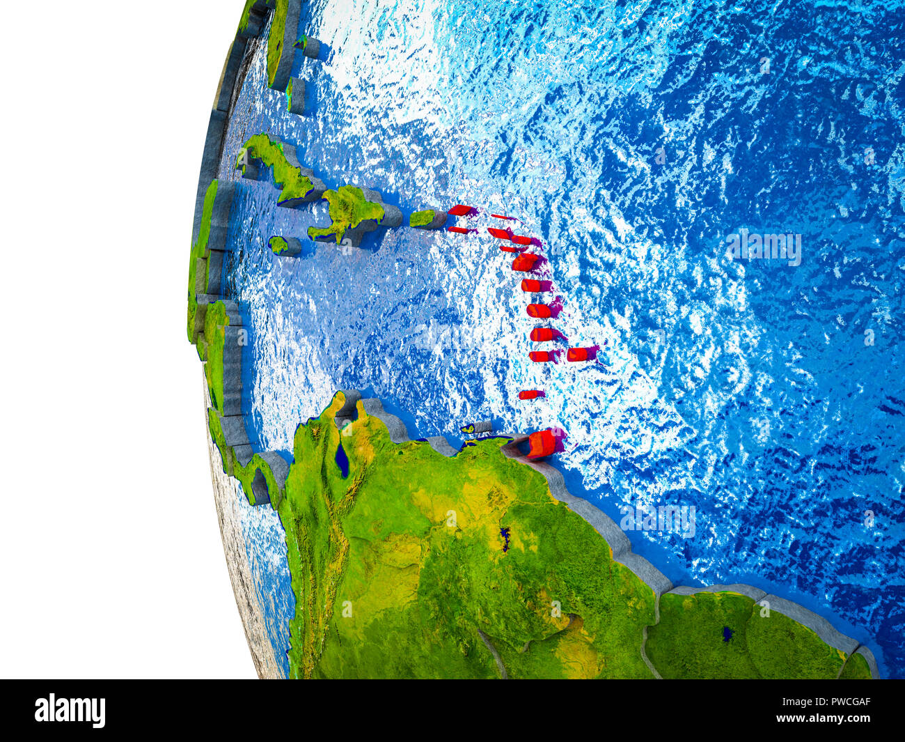 Caribbean highlighted on 3D Earth with visible countries and watery ...