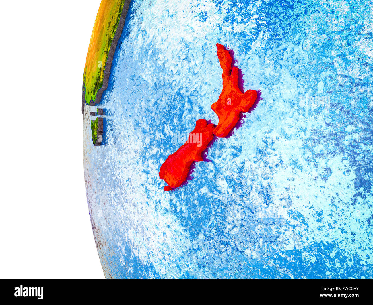 New Zealand highlighted on 3D Earth with visible countries and watery ...